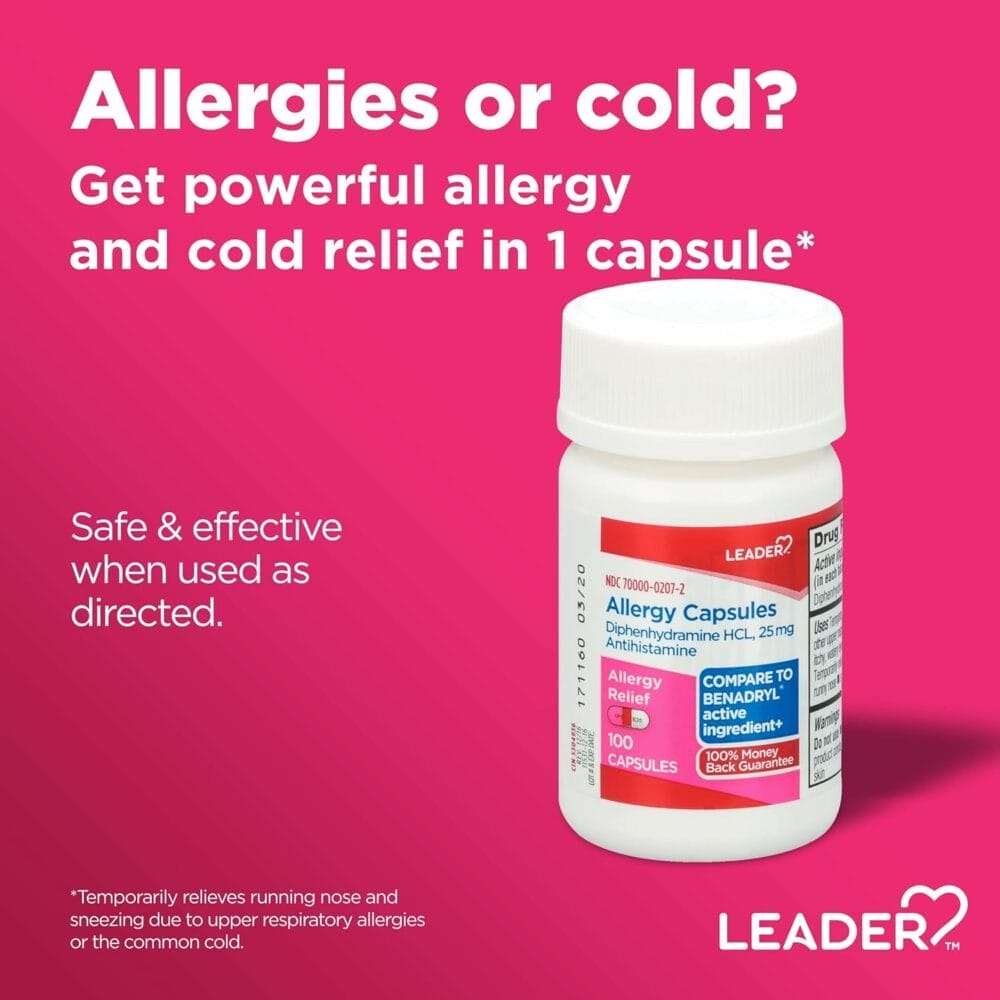 Leader Allergy Relief Antihistamine Diphenhydramine HCI 25 mg Review ...